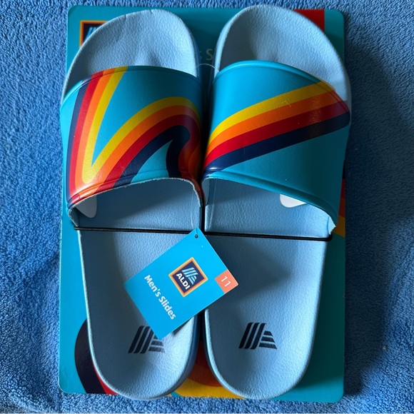 aldi | Shoes | Aldi Drip Swag Mens Slide Flip Flop Sandals Blue Stripe ...